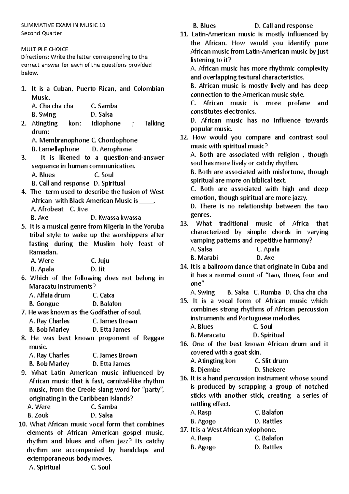 2nd Q. Summative EXAM IN music - Copy - Copy - SUMMATIVE EXAM IN MUSIC ...