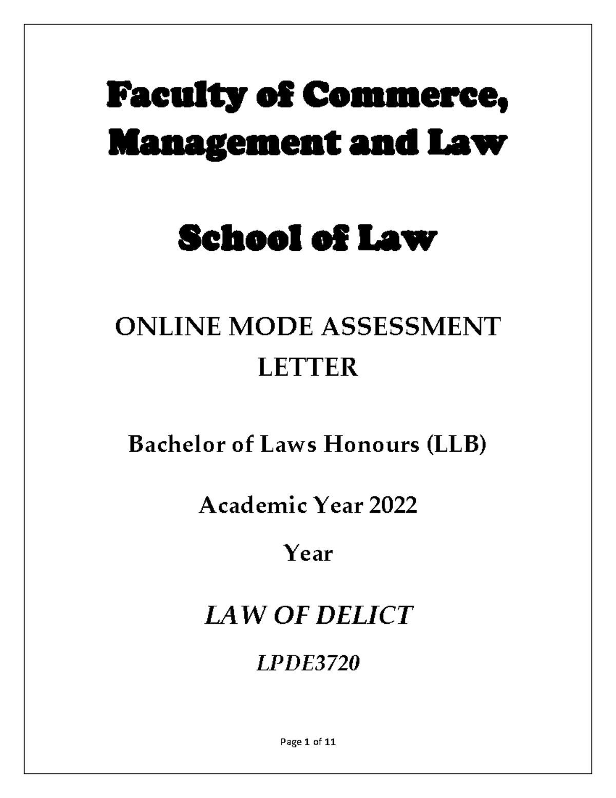 PDE3720 Tutorial Letter 2022 For Online Students - delict of Law - UNAM ...