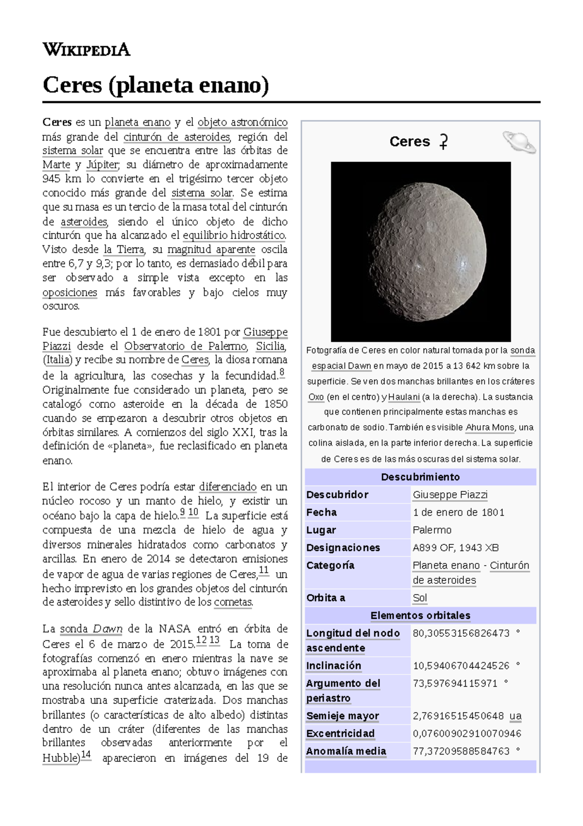 Ceres (planeta enano) - quimica - Ceres Fotografía de Ceres en color ...