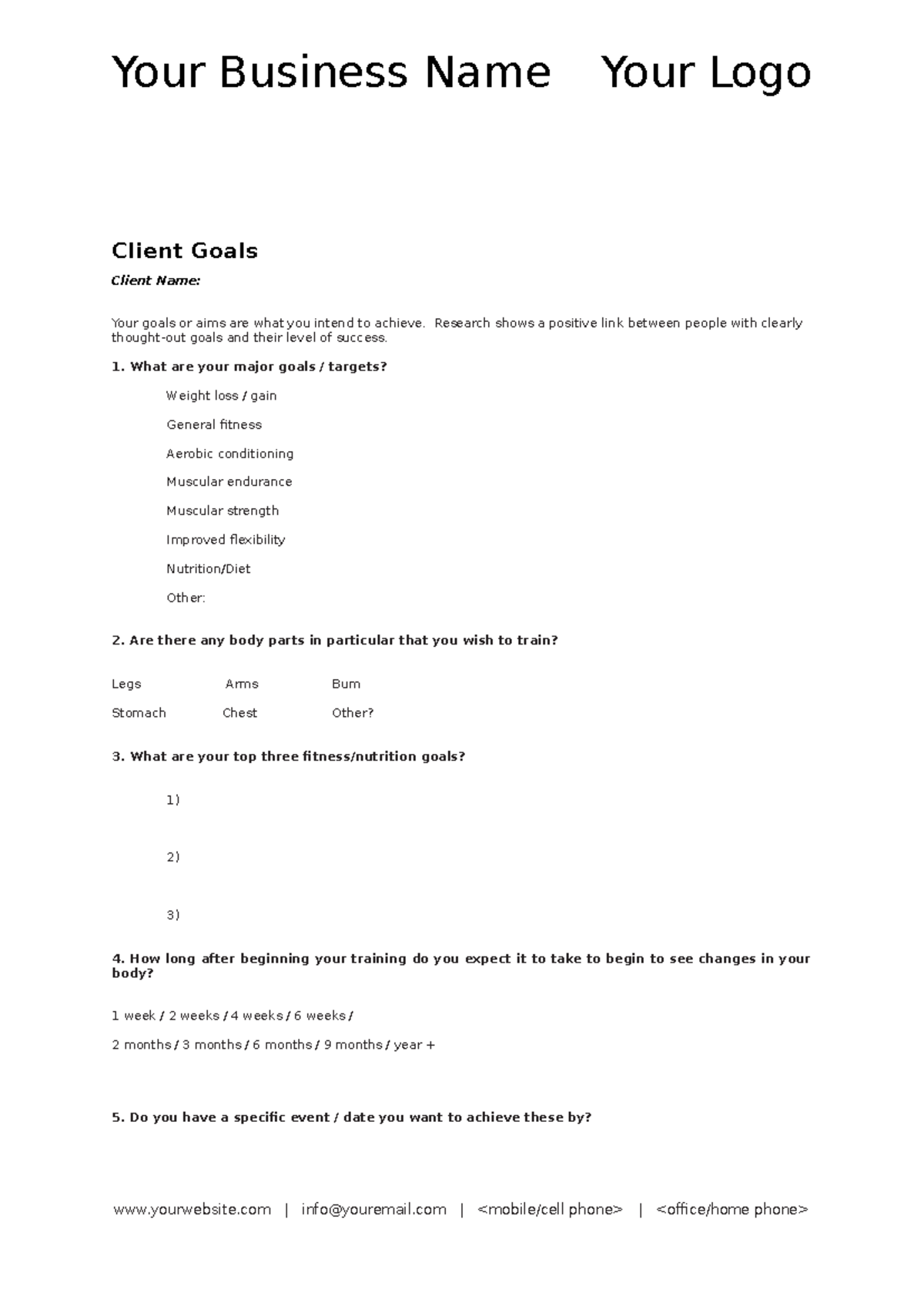 Client goals - salads - Your Business Name Your Logo Client Goals ...