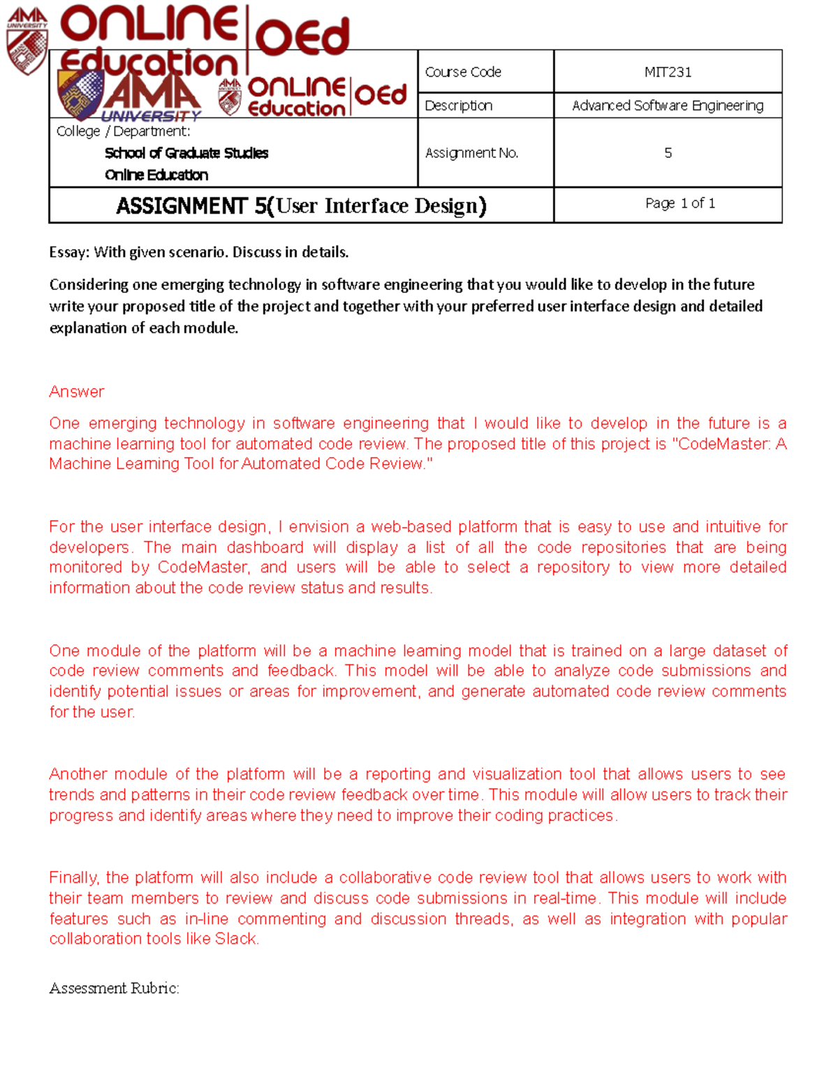 Abadpaulchristian - Assignment 005 - Course Code MIT Description ...