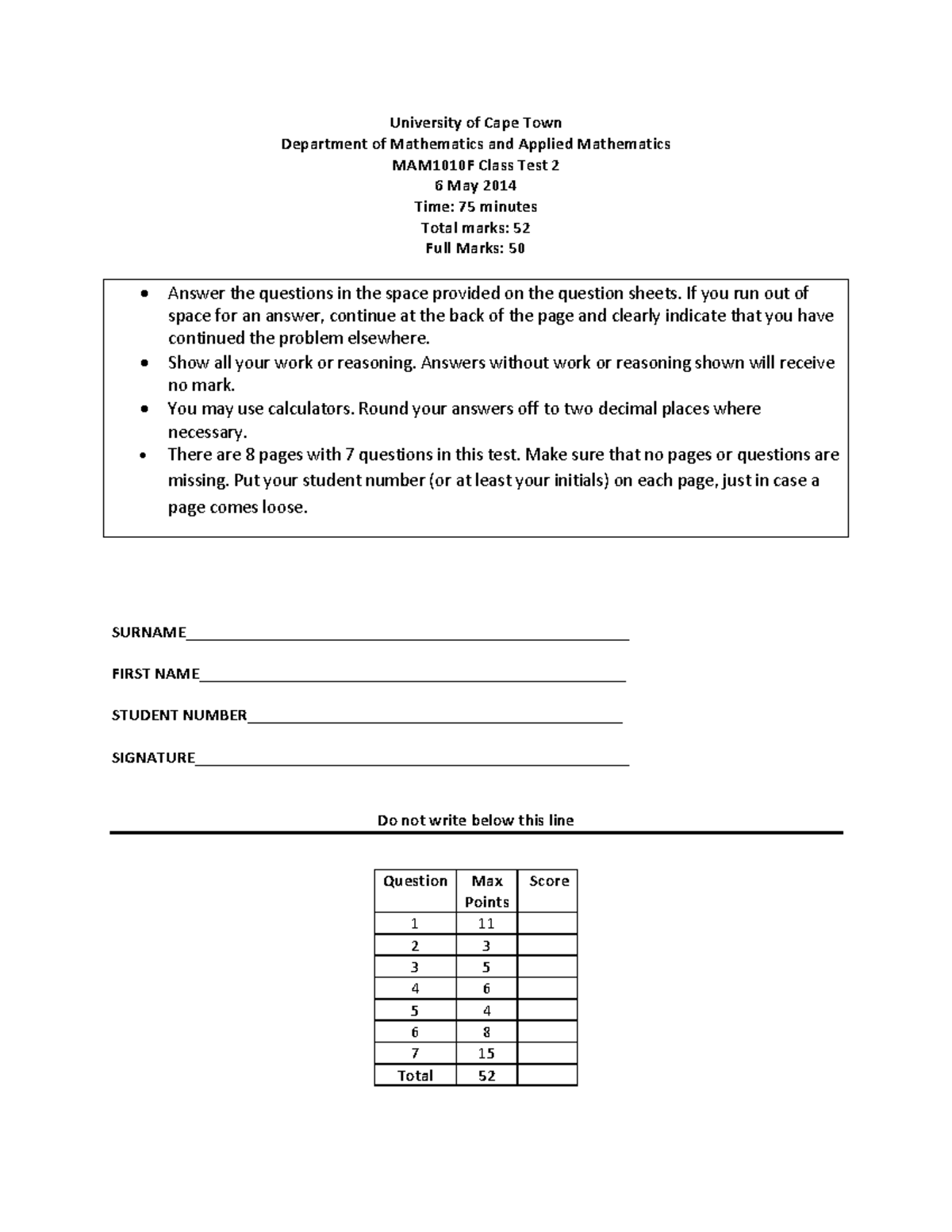 MAM1010F 2014 CT2Solutions - University of Cape Town Department of ...