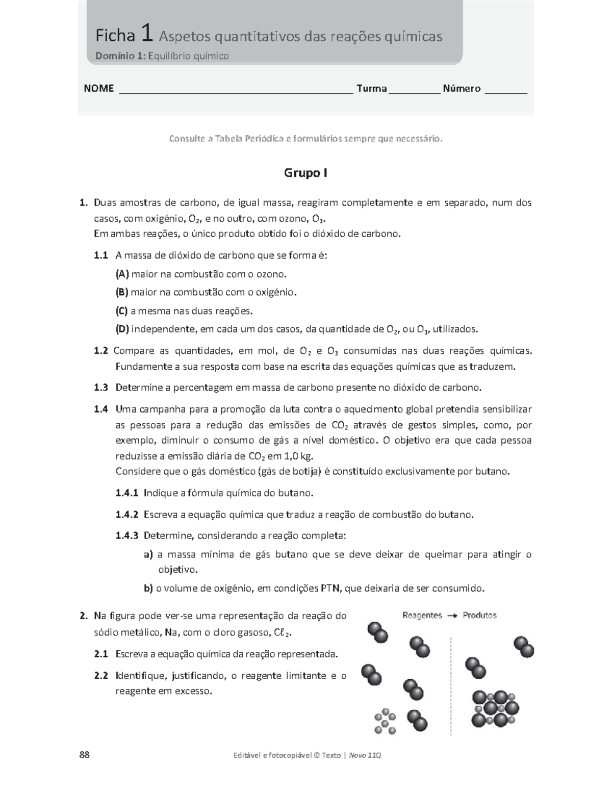Ficha 1 - Aspetos quantitativos das reações químicas - Consulte a ...