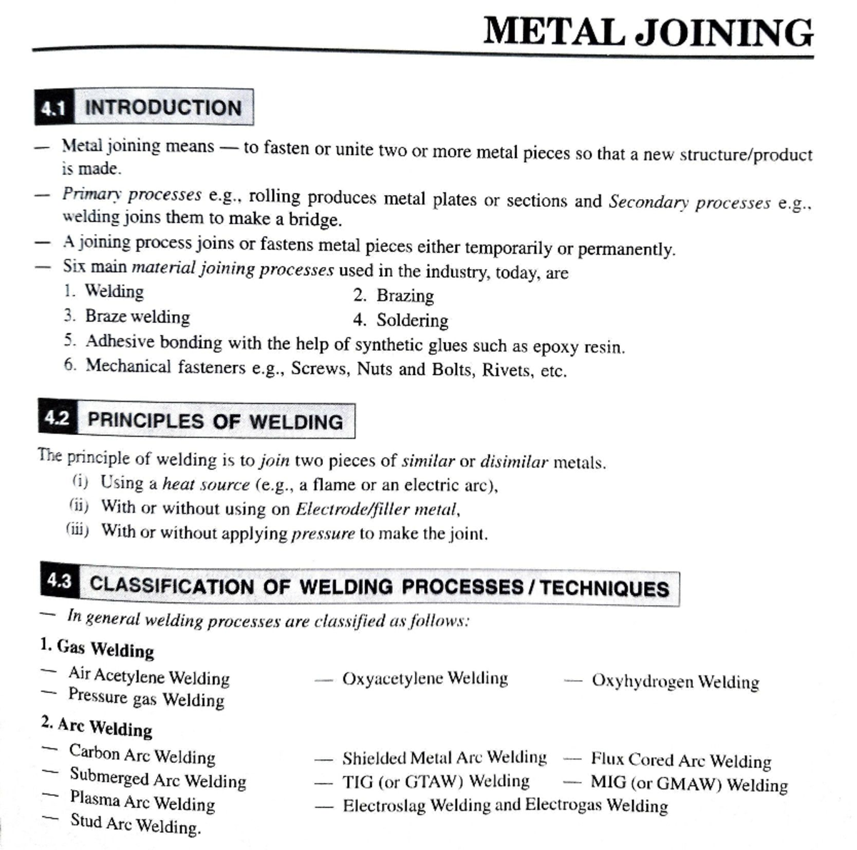 Unit 2 Welding PDFs - dajd - METAL JOINING 4 INTRODUCTION Metal joining means to fasten or unite ...