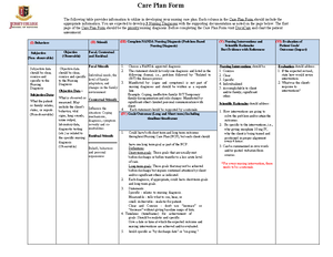 RN Care Plan Charlie snow - Care Plan Form The following table provides ...