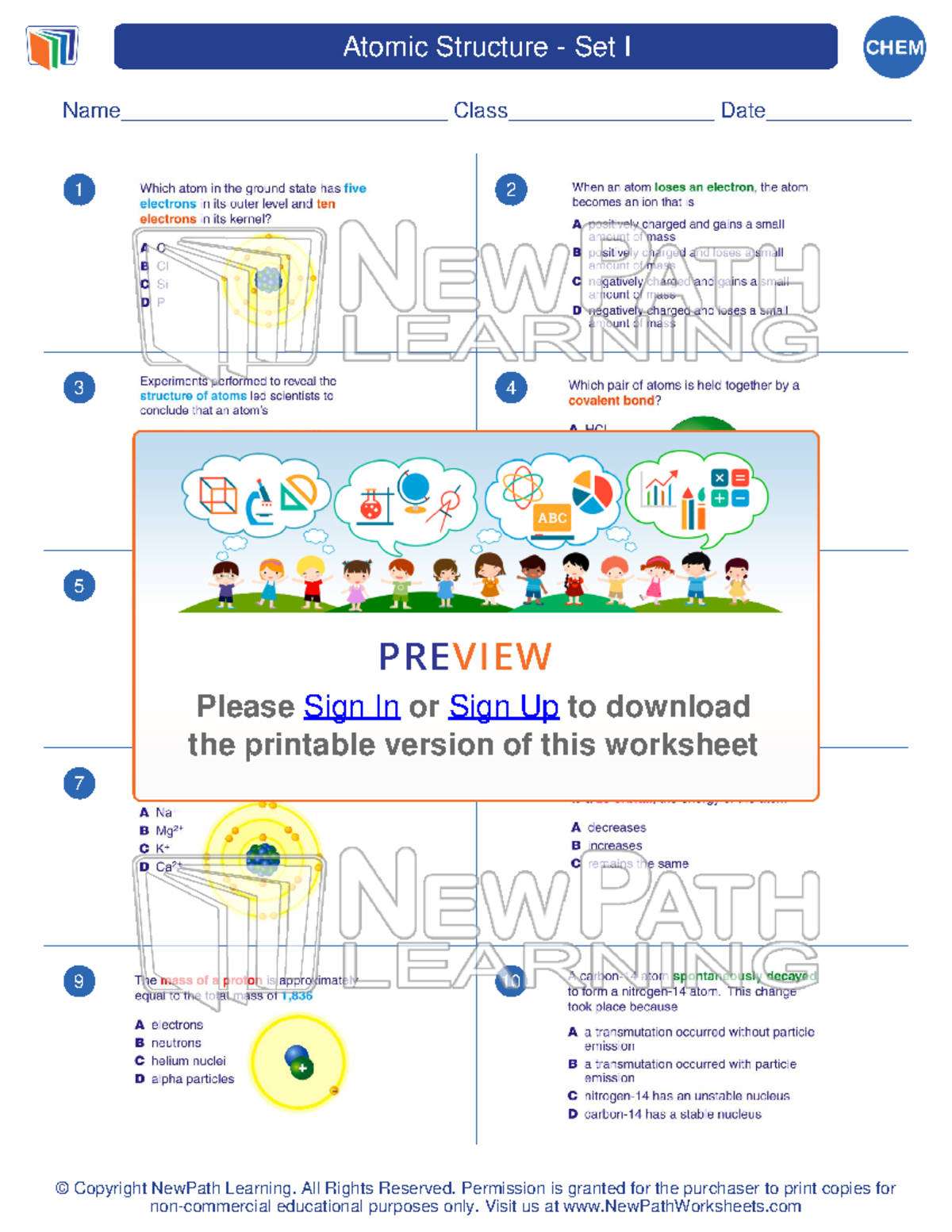 Chemistry high school atomic structure set i 0 - Atomic Structure - Set ...