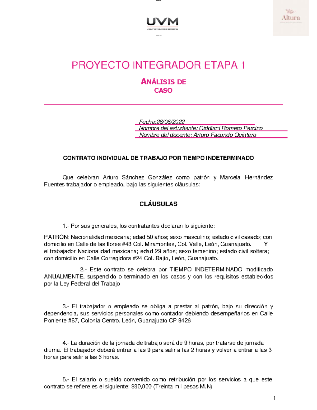 A5 GRP - Derecho laboral UVM aCTIVIDAD 5 - lOMoAR cPSD| 8770093 PROYECTO INTEGRADOR ETAPA 1 AN ...