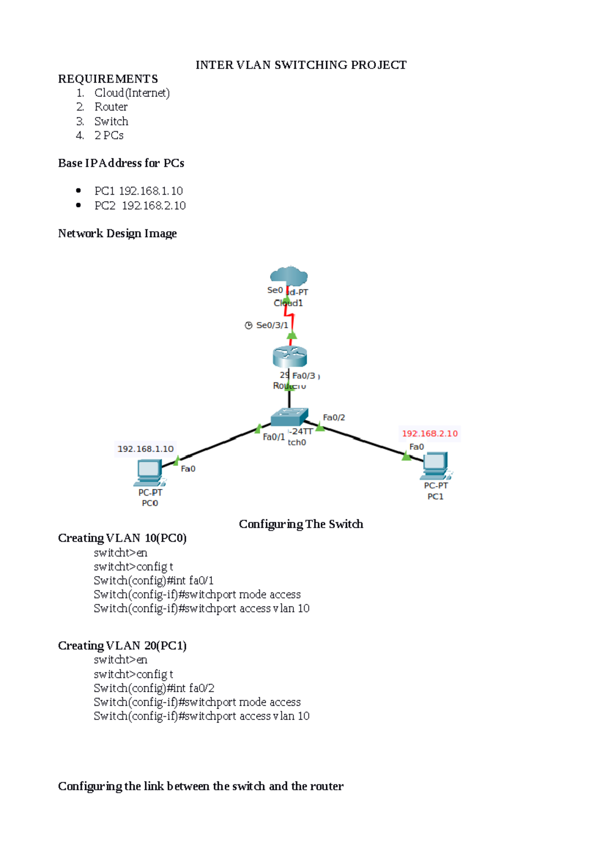 Inter Vlan documentation - INTER VLAN SWITCHING PROJECT REQUIREMENTS ...