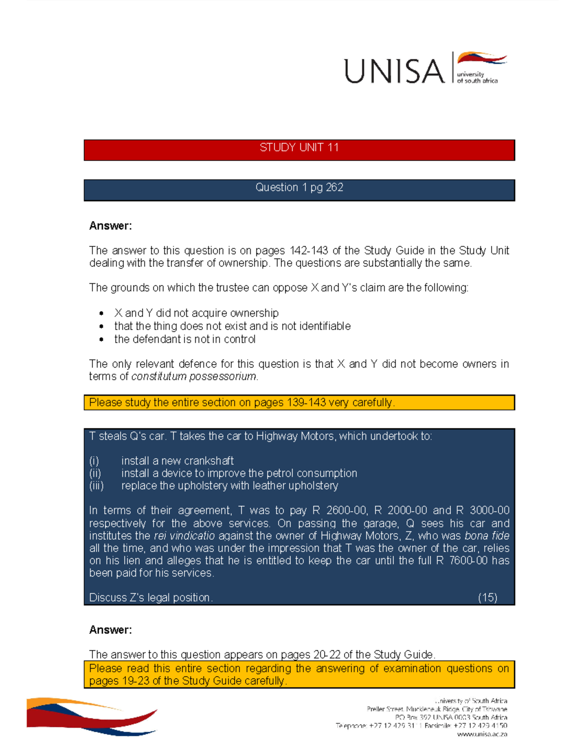 Answers su 11 property law - STUDY UNIT 11 Question 1 pg 262 Answer ...