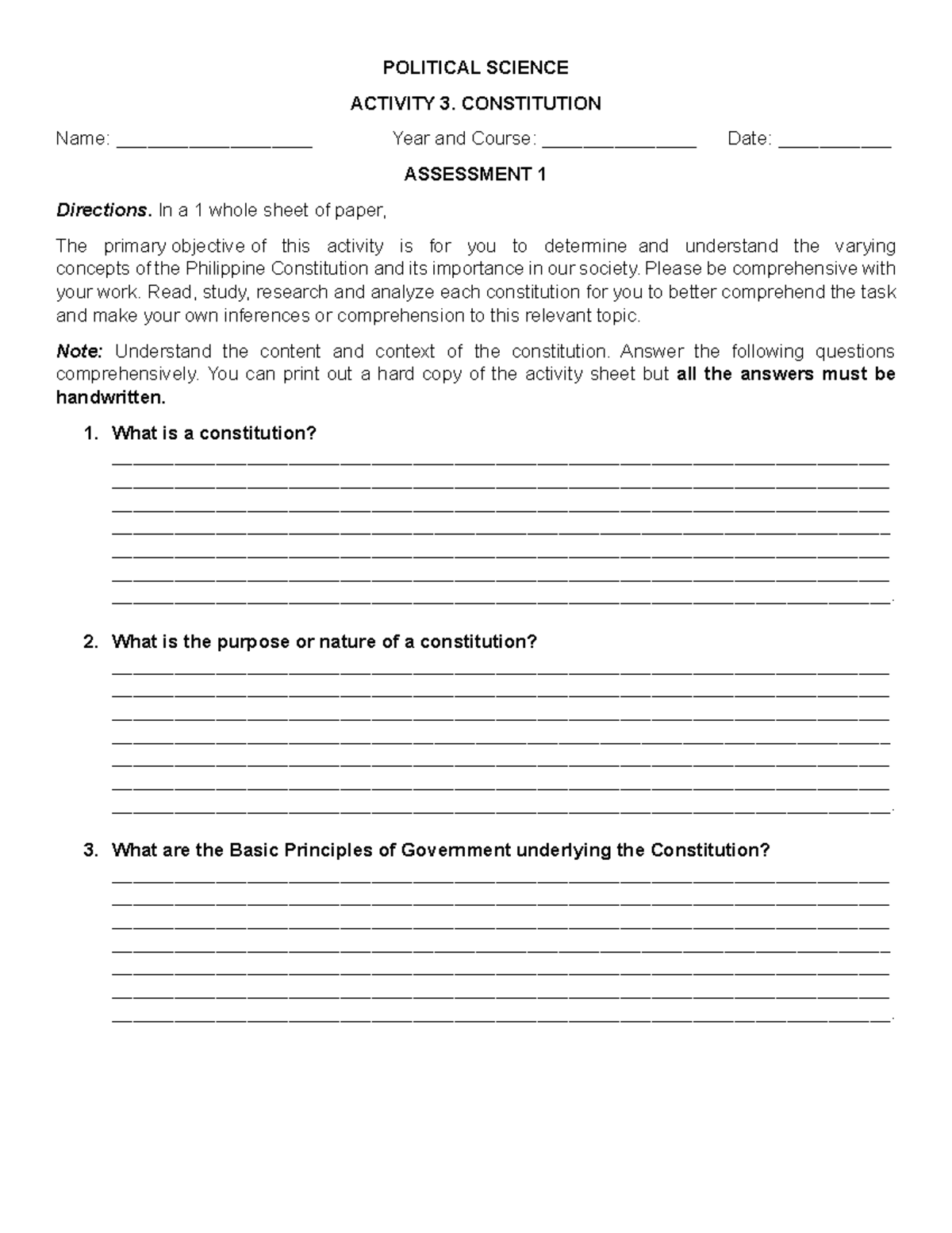 POL SCI Activity 3 - Thank you - POLITICAL SCIENCE ACTIVITY 3 ...