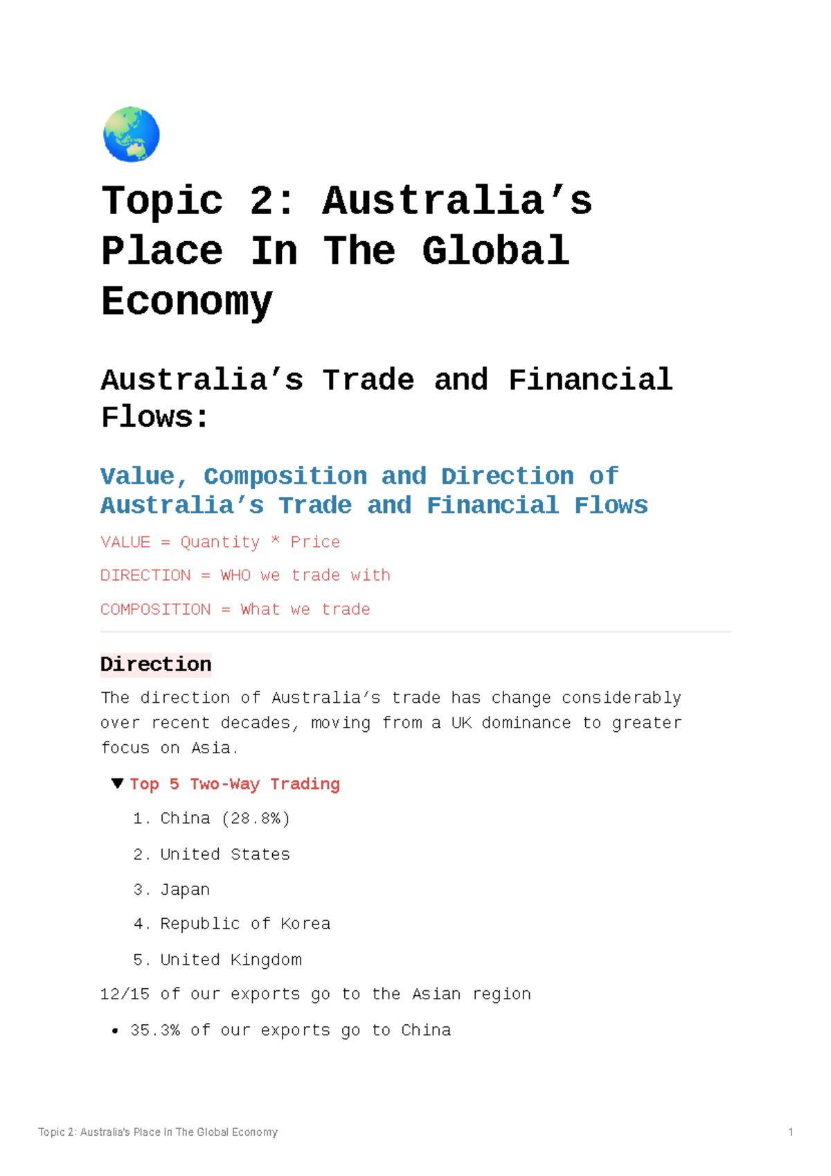 Topic 2 Australia’s Place In The Global Economy - 🌏 Topic 2: Australia ...
