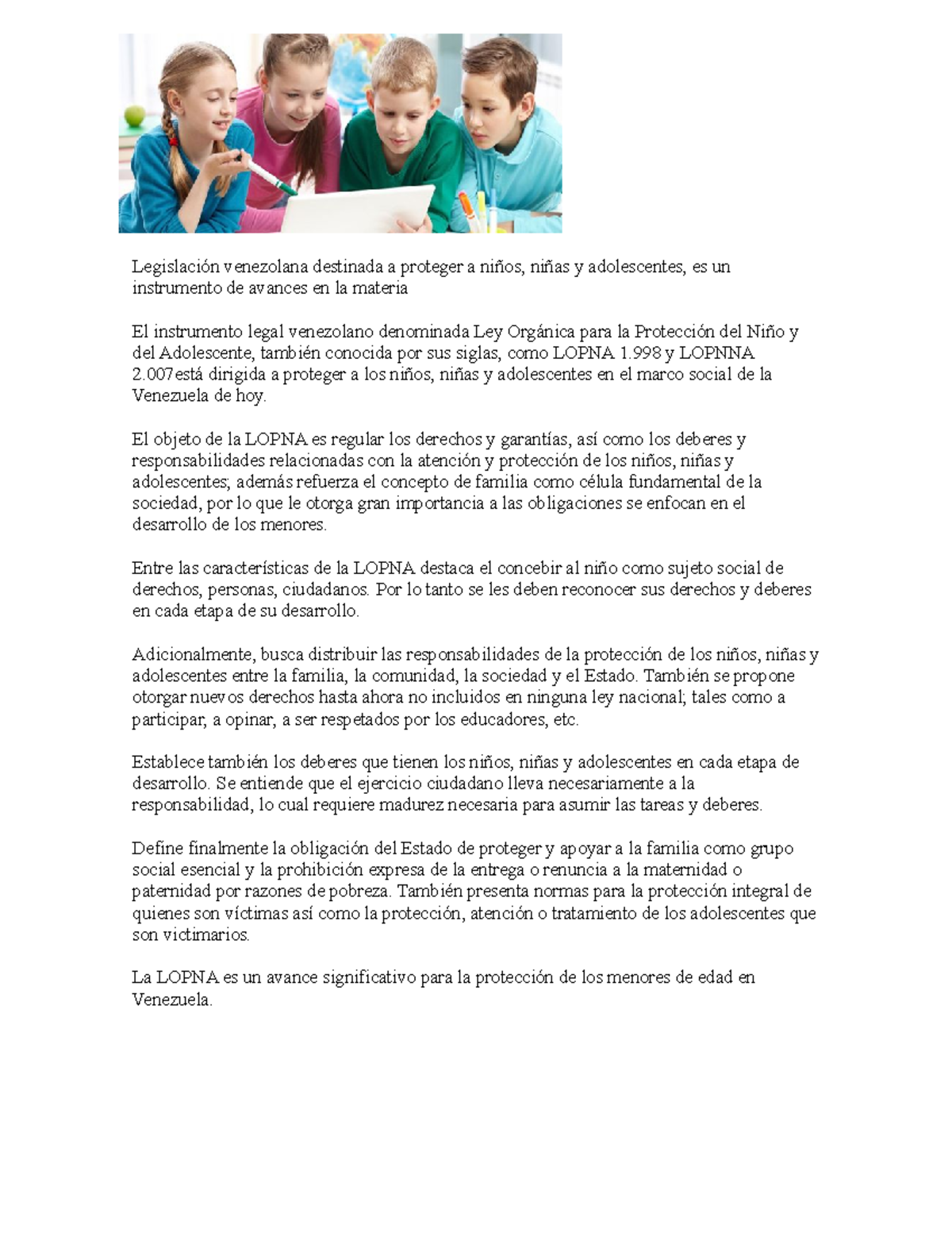 Lopna - Ley - Legislación venezolana destinada a proteger a niños ...