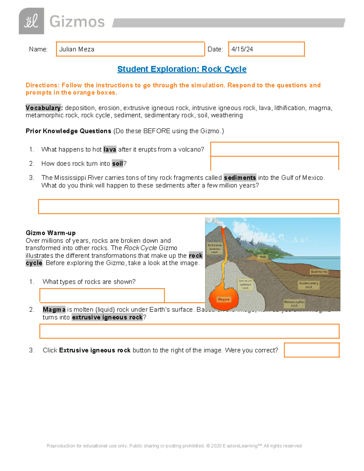 Julian Meza - Copy of Rock Cycle SE - Name: Julian Meza Date: 4/15 ...