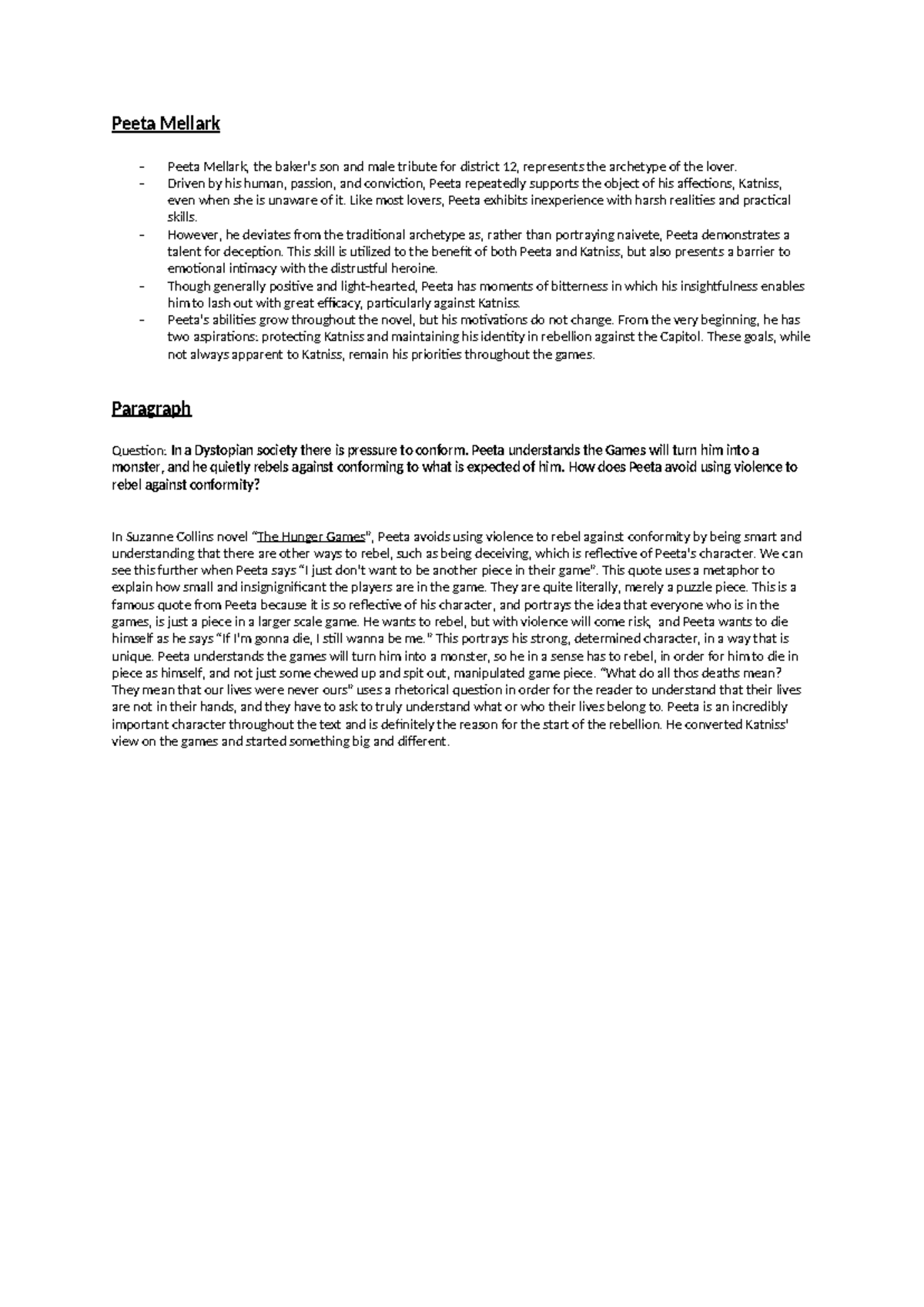English notes and petal paragraph - Peeta Mellark Peeta Mellark, the ...
