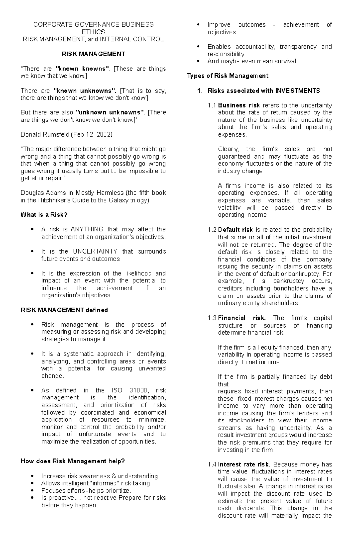 GBRI finals - Lecture - CORPORATE GOVERNANCE BUSINESS ETHICS RISK ...