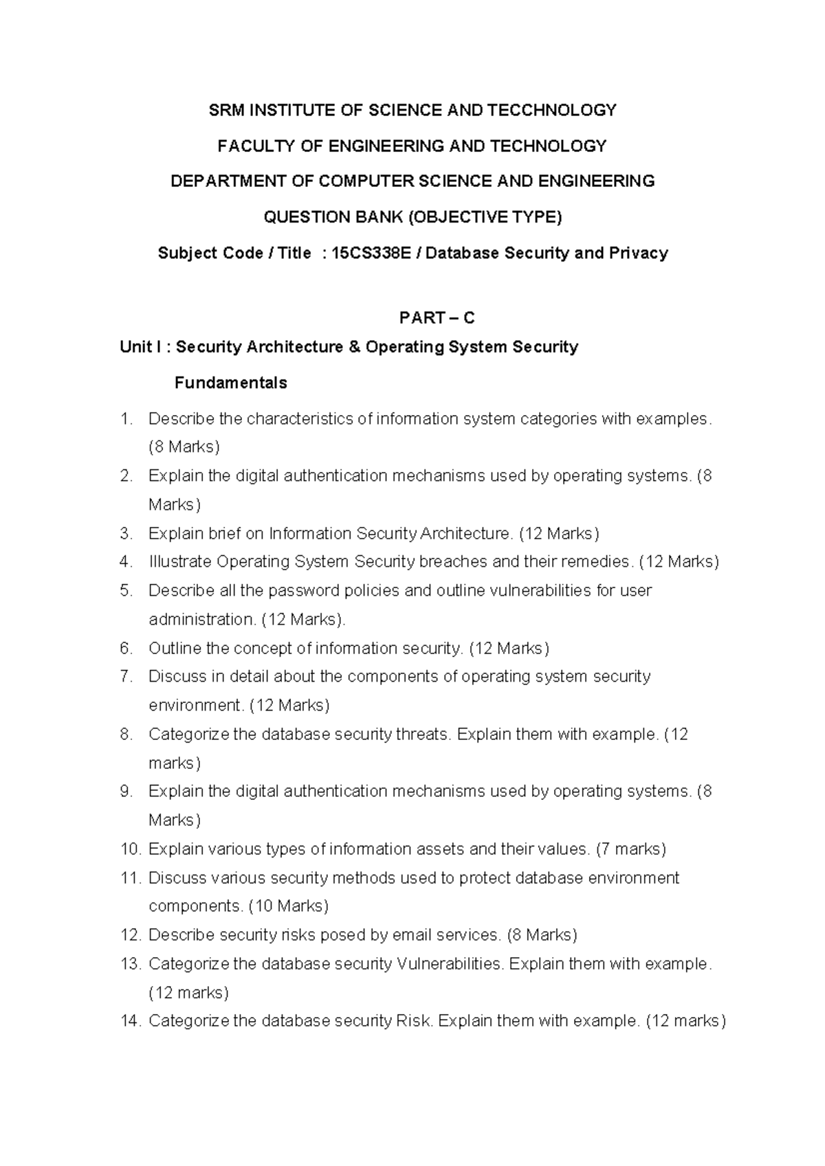 DBS Question Bank 12 Marks - SRM INSTITUTE OF SCIENCE AND TECCHNOLOGY ...
