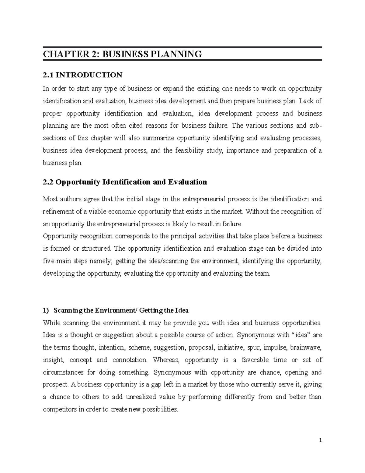 Chapter 2 - good luck - CHAPTER 2: BUSINESS PLANNING 2 INTRODUCTION In ...