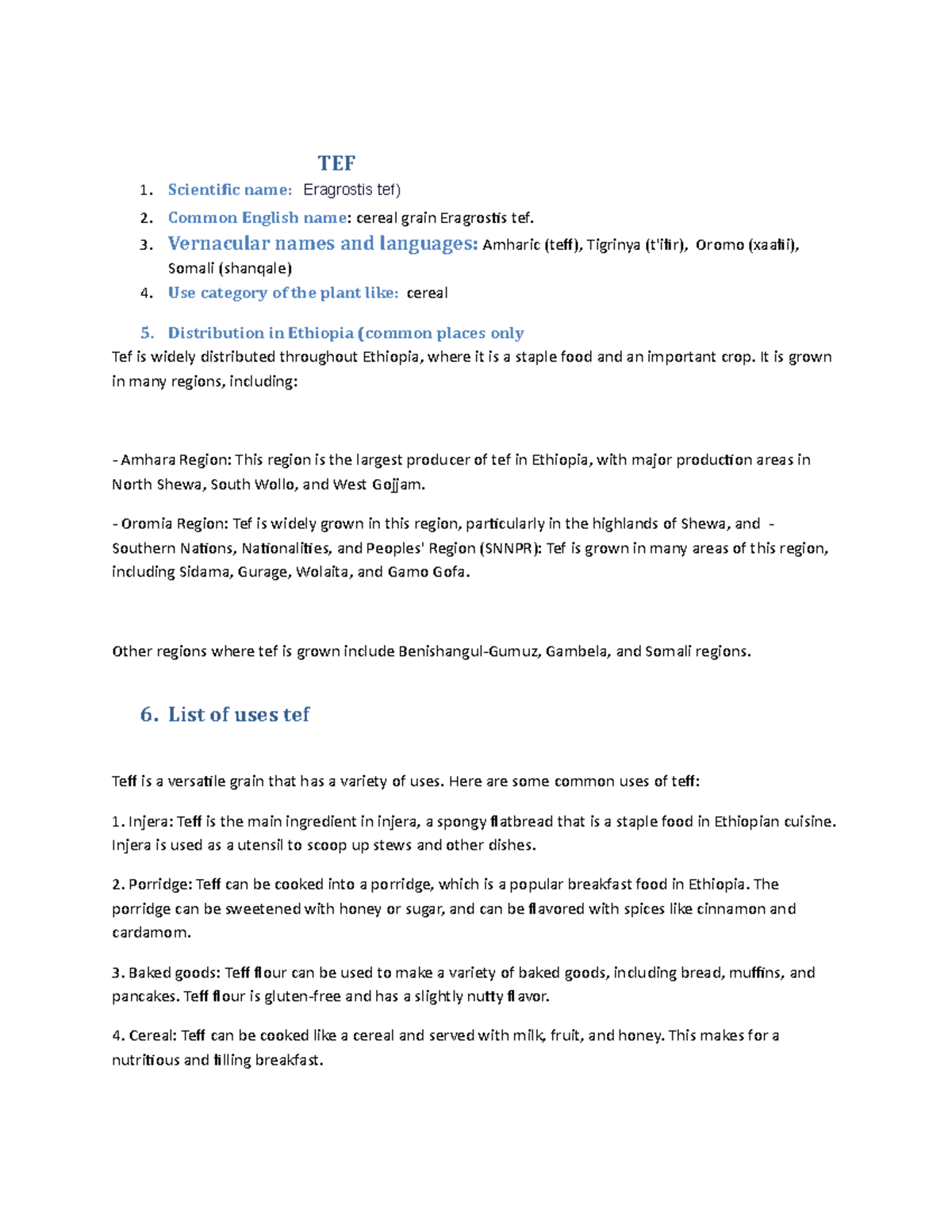 TEFf - questionms - TEF Scientific name: Eragrostis tef) Common English ...