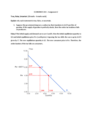 Econ 111 Assignment 2 Answers 2021 - ECONOMICS 110A/ Assignment #2 ...