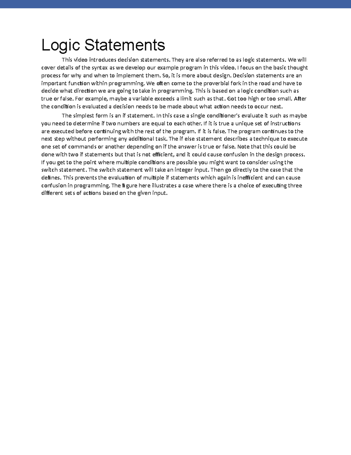 Logic Statements - ?? Logic Statements This video introduces decision ...