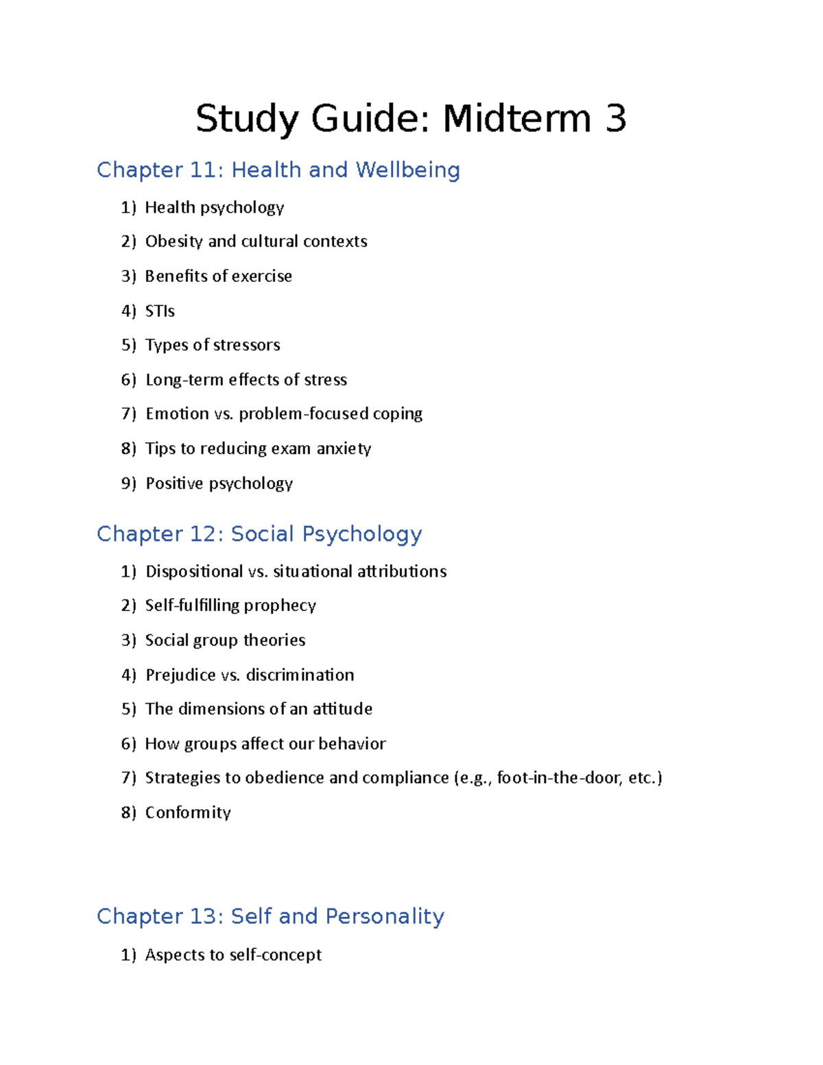 Study Guide Midterm 3 - problem-focused coping Tips to reducing exam ...