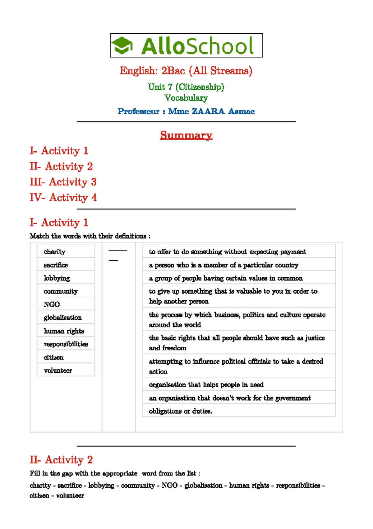Vocabulary-7-22 - International Organizations - English - Studocu