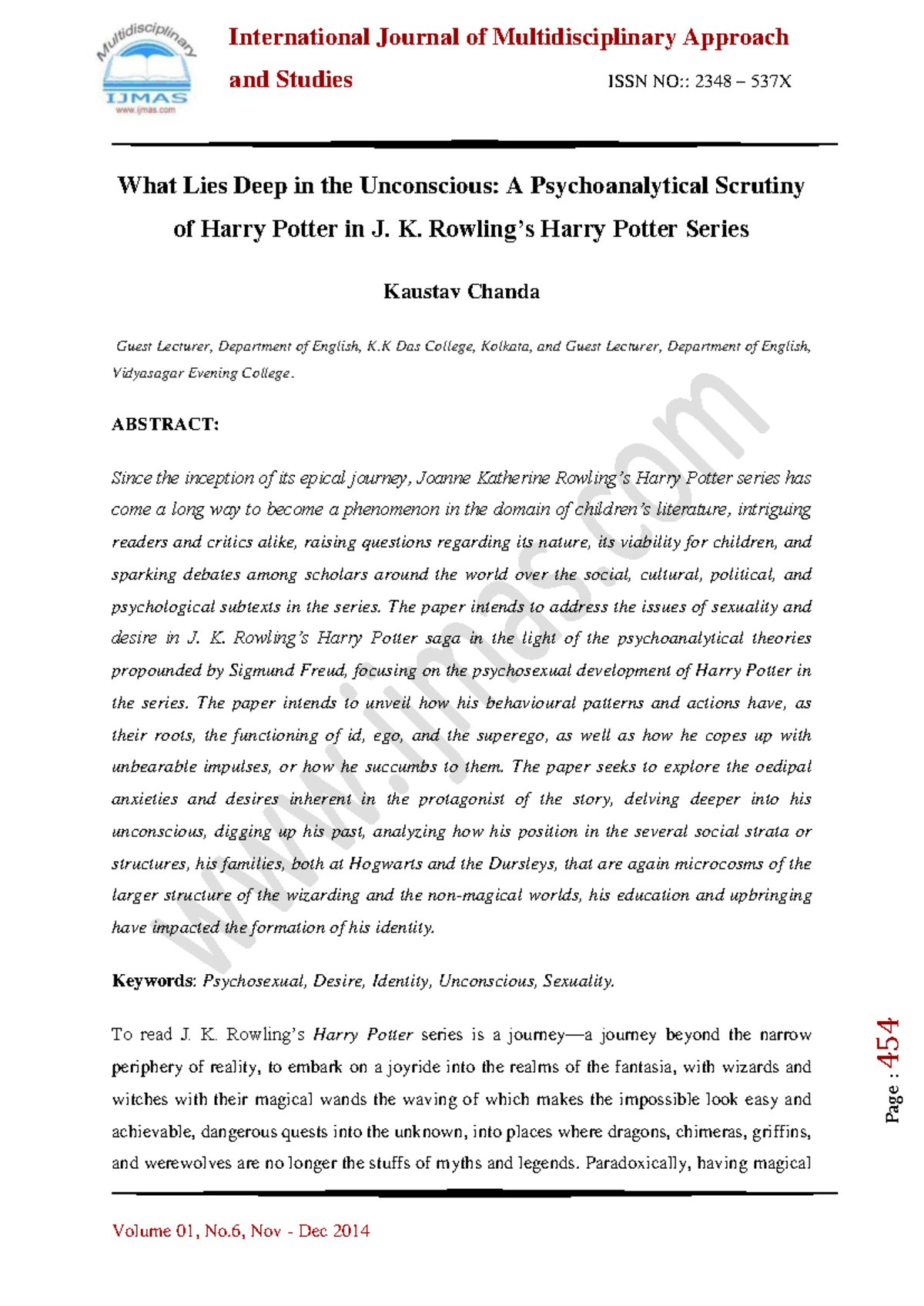 What Lies Deep in the Unconscious A Psyc - and Studies ISSN NO:: 2348 ...