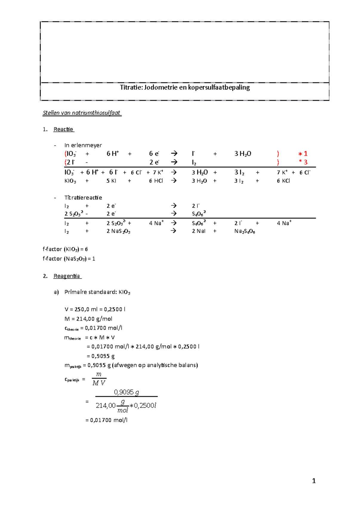 1BLT Jodometrie - Titratie: Jodometrie en kopersulfaatbepaling Stellen ...