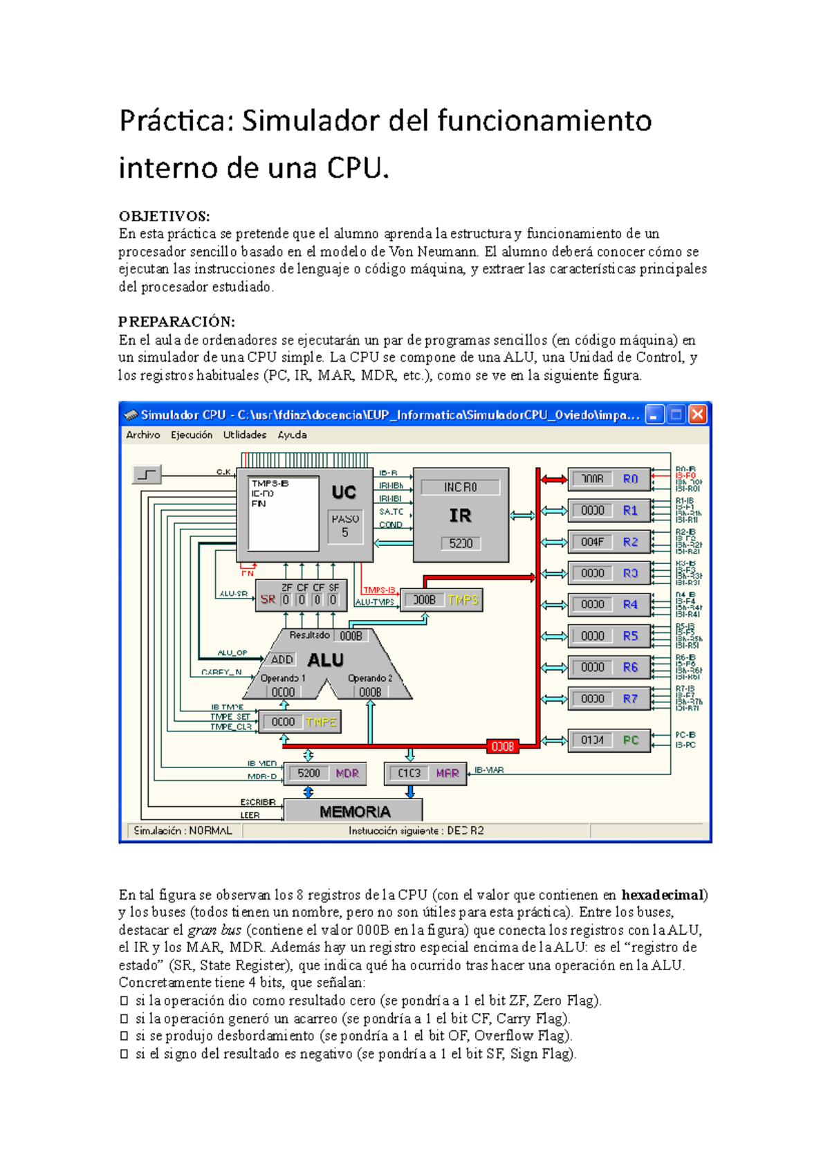 Práctica CPU - SIMULADOR CPU - Práctica: Simulador del funcionamiento ...