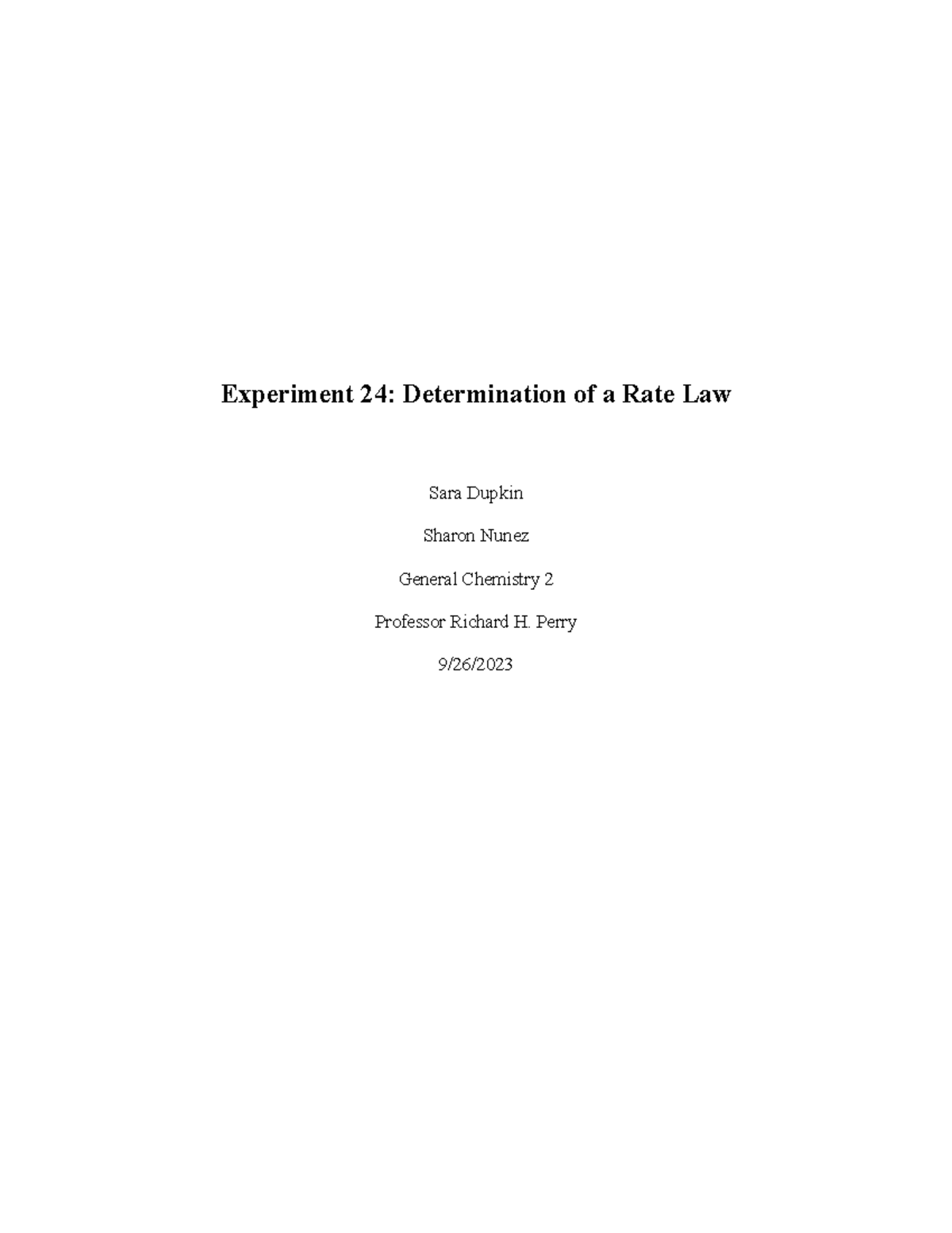 Experiment 24 Post Lab - Post lab - Experiment 24: Determination of a ...