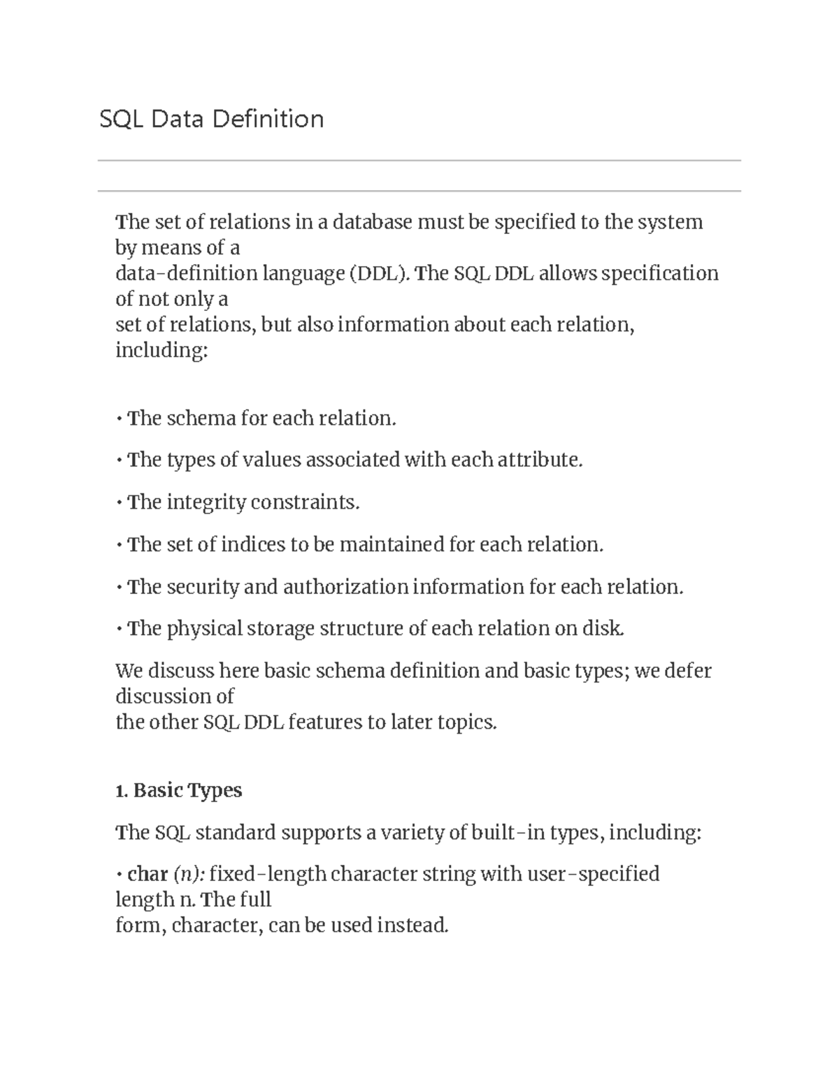 Data Definition In Sql Sql Data Definition The Set Of Relations In A Database Must Be 0452