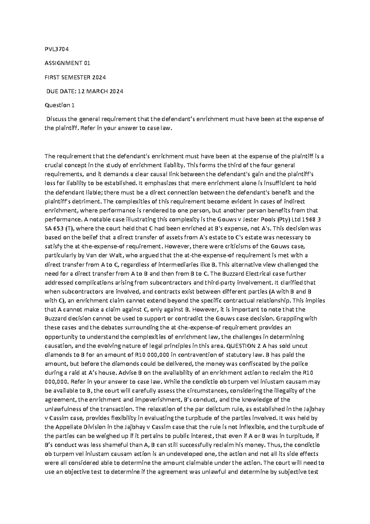 PVL3704 assignment 01 - PVL ASSIGNMENT 01 FIRST SEMESTER 2024 DUE DATE: 12 MARCH 2024 Question 1 ...