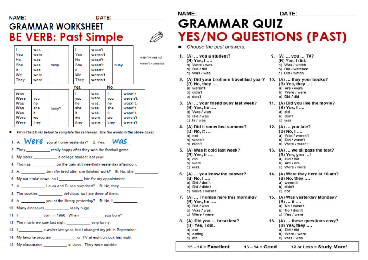 PAST Tense Quizzes - maser - English pre-intermedio - Studocu
