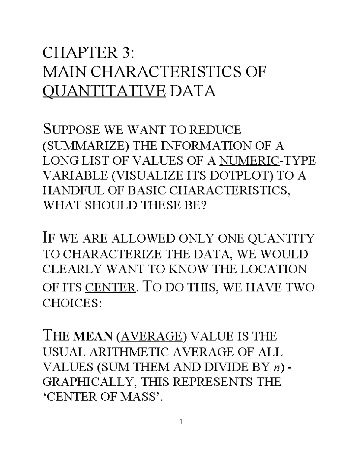 Chapter 3 - Main characteristics of quantitative data - CHAPTER 3: MAIN ...