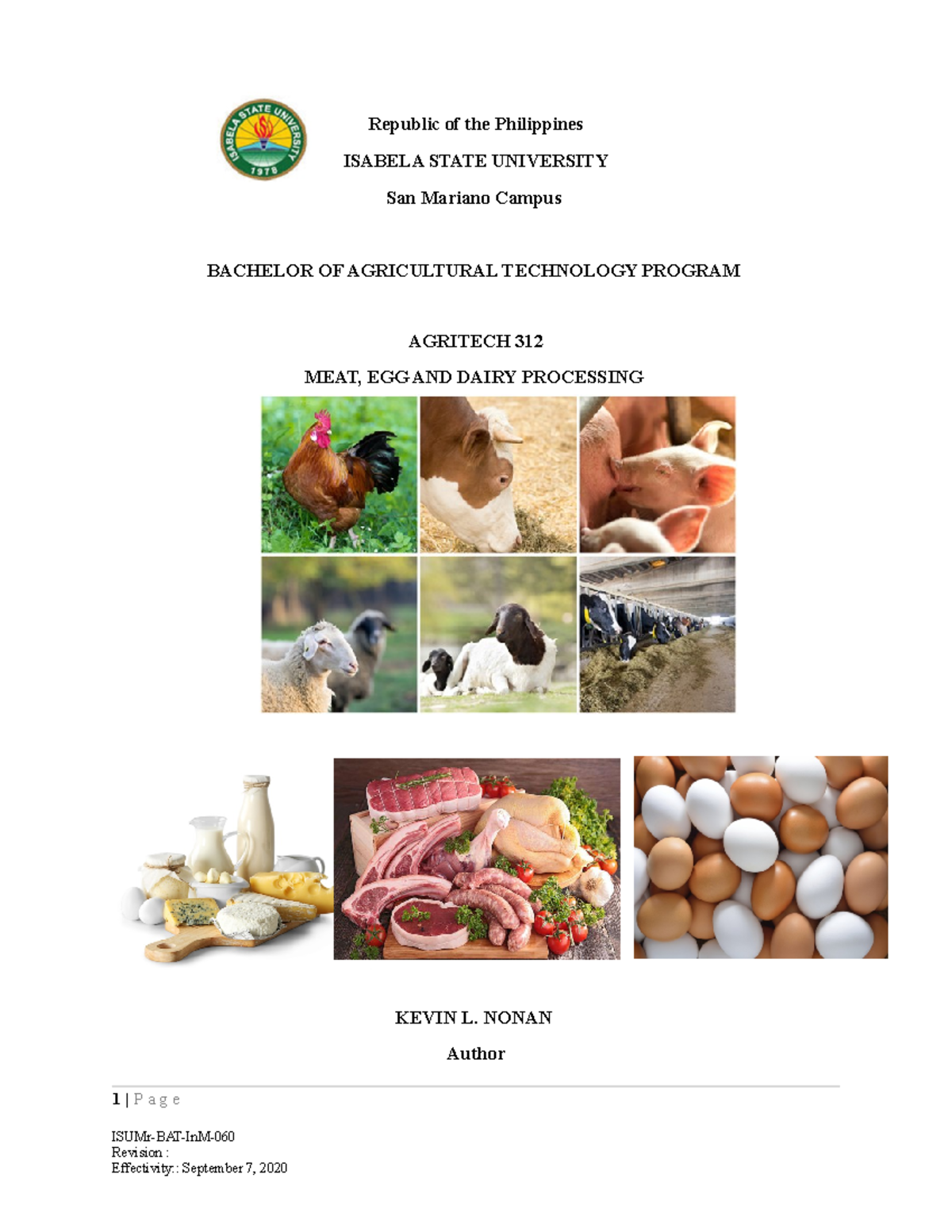 MEAT, EGG AND Dairy Processing Lecture - Republic of the Philippines ISABELA STATE UNIVERSITY ...