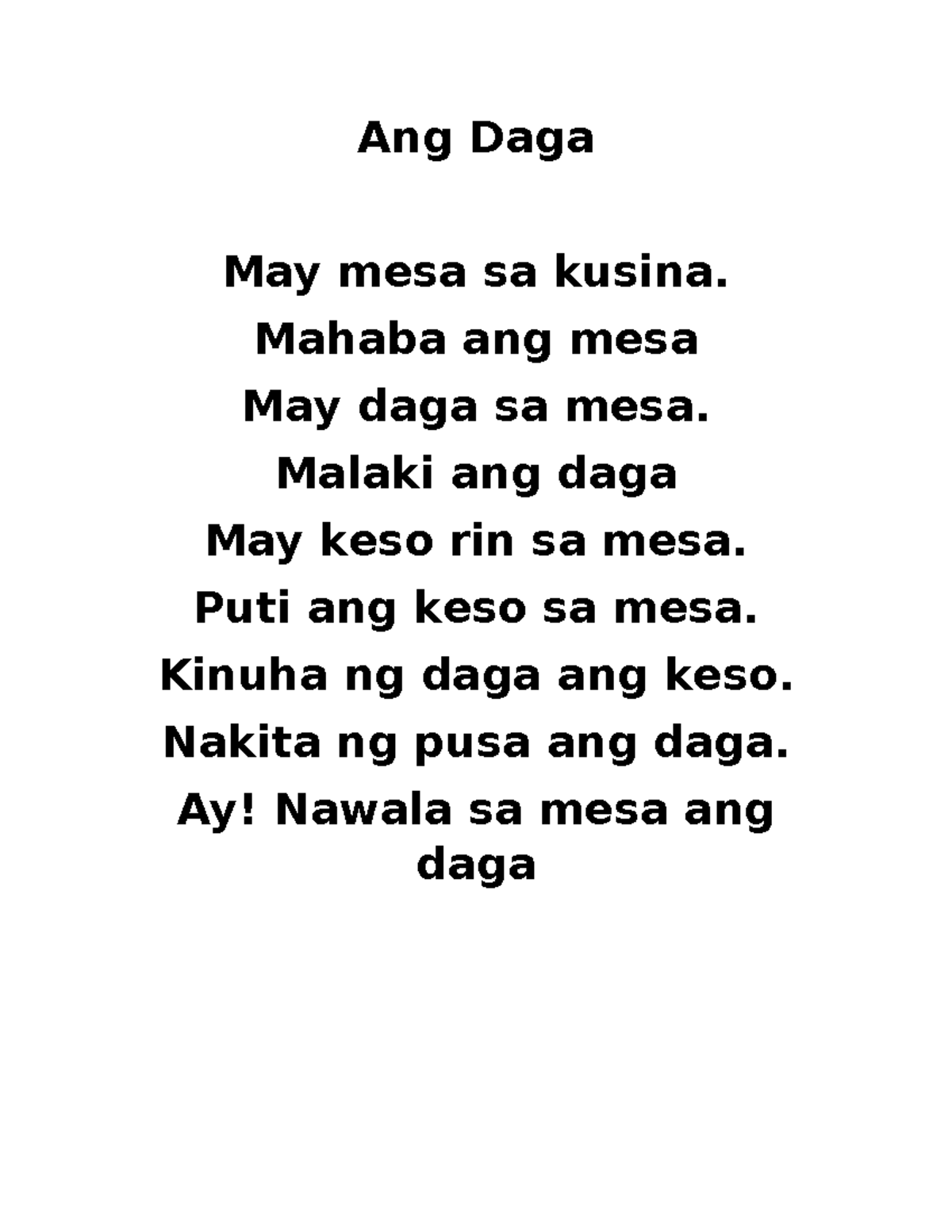 Ang Daga - Reading Materials - AB Language - Ang Daga May mesa sa ...