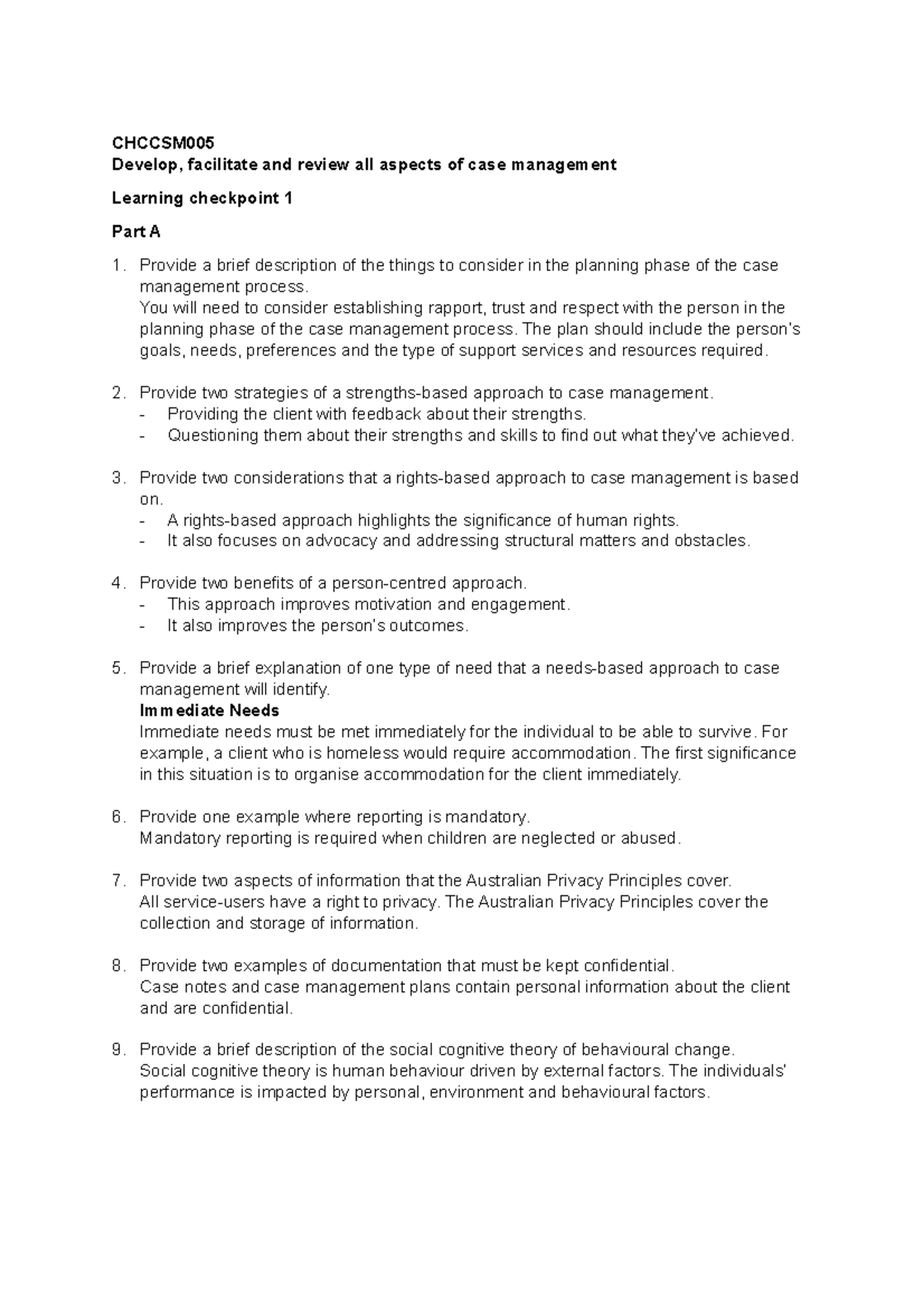 CHCCSM005 Develop facilitate and review all aspects of case management ...