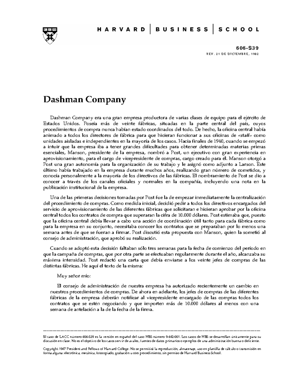 Dashman-Co - Caso Dashman - 6 0 6 - S 3 9 R E V. 2 1 D E D I C I E M B R E , 1 9 8 2 El caso de ...