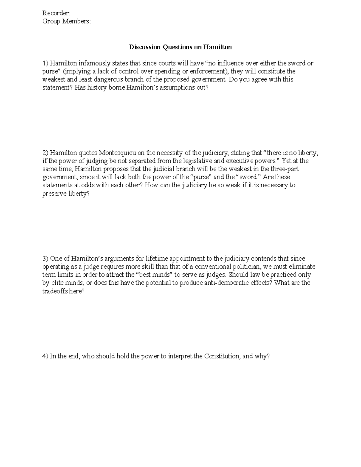 Class 3 326dq - Discussion Questions - Recorder: Group Members ...