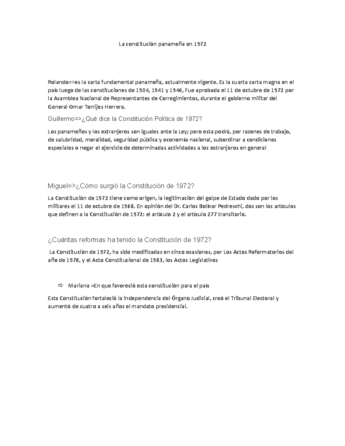 La constitucion panameña roles - La constitución panameña en 1972 ...