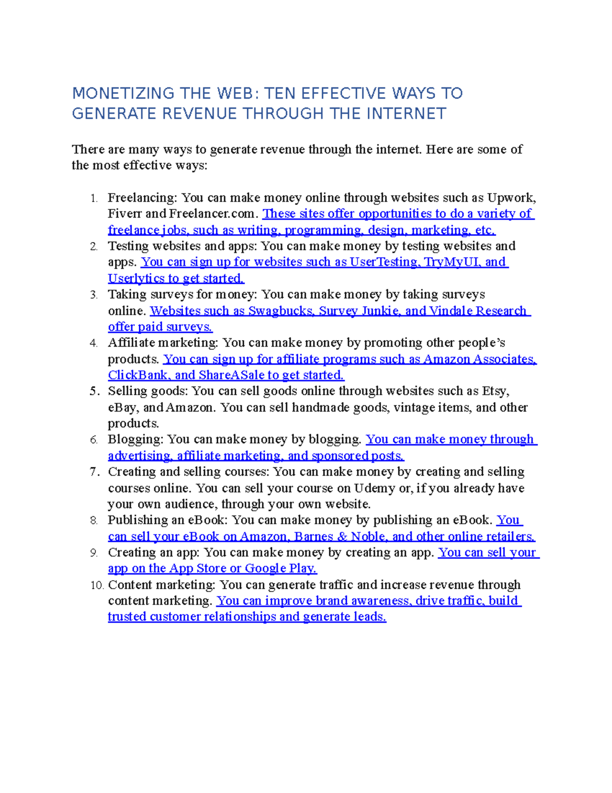 Ways to generate revenue through the internet - Here are some of the ...