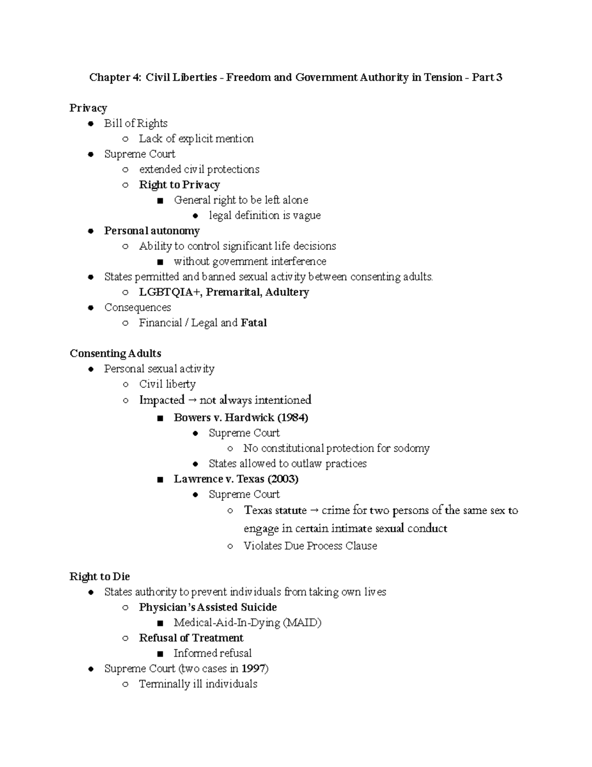 Chapter 4 Civil Liberties - Freedom and Government Authority in Tension 3 - LGBTQIA+, Premarital ...
