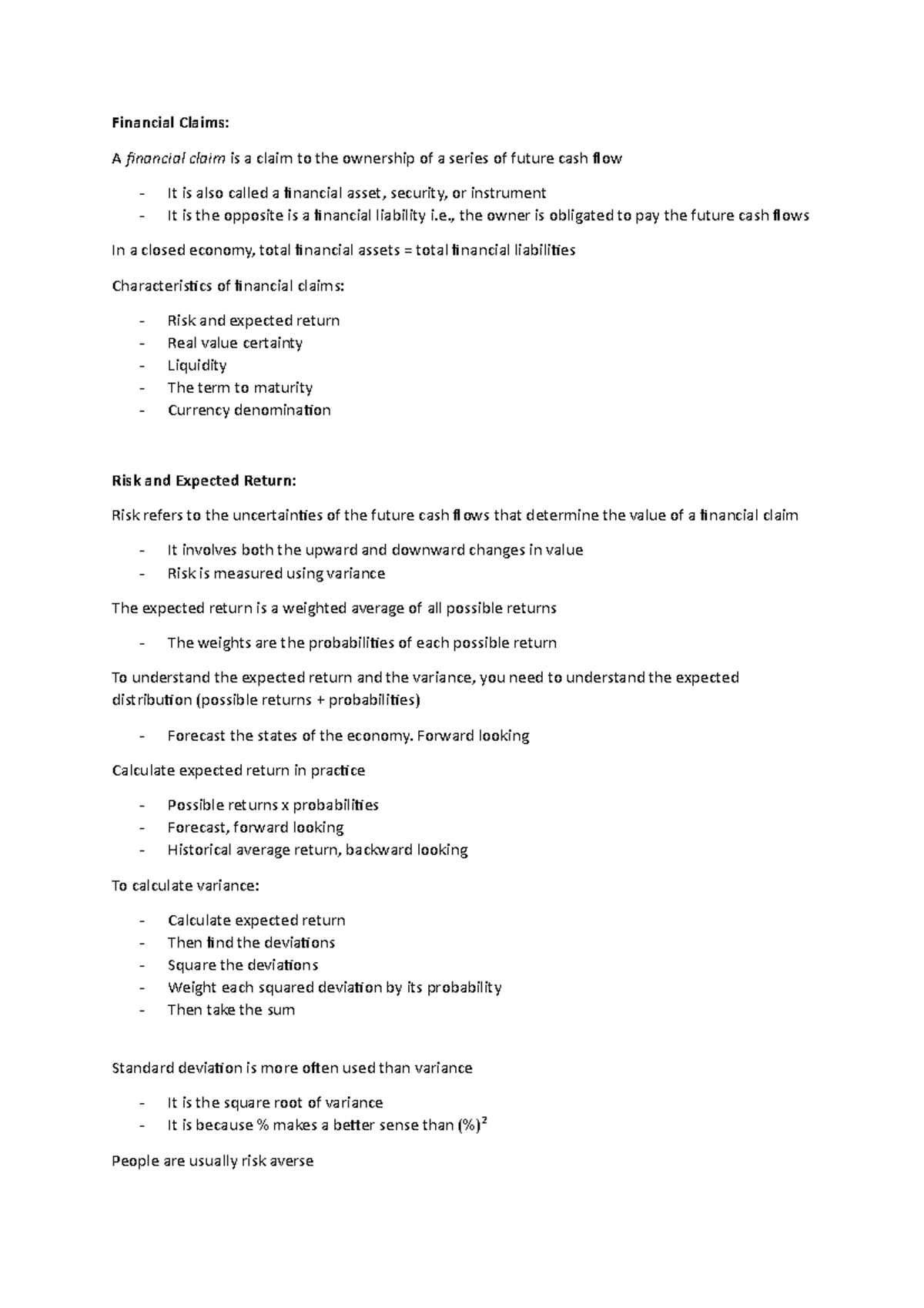 Lecture notes for Week 2 Financial Markets & Institutions - Financial ...