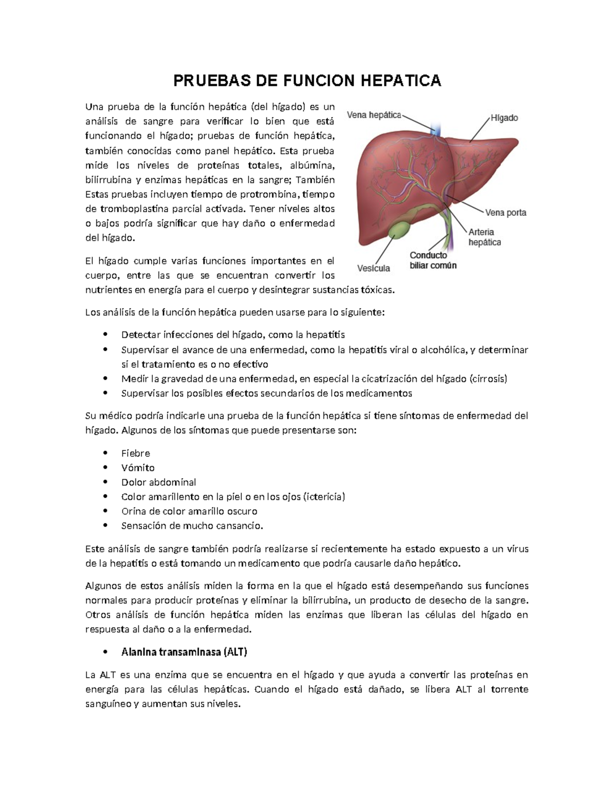 Pruebas DE Funcion Hepatica - PRUEBAS DE FUNCION HEPATICA Una prueba de ...
