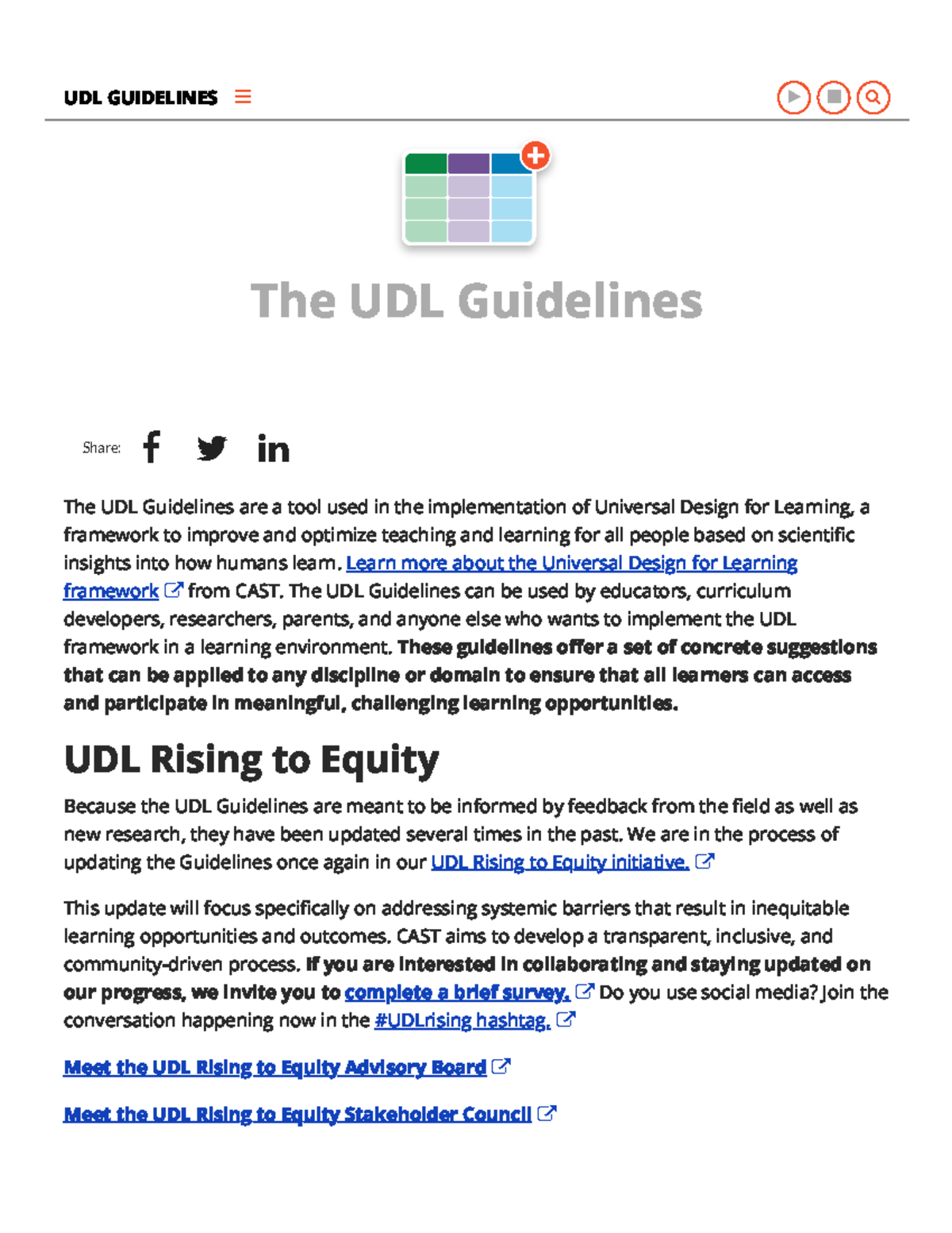 UDL The UDL Guidelines - Weekly reading for assignments, signature ...