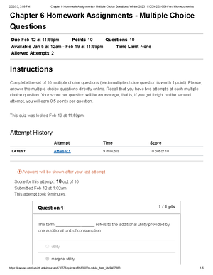 MC 5 - Econ 202 practice guides - Chapter 5 Homework Assignment - Multiple Choice Questions Due ...