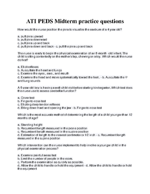 ATI Pediatrics Midterm Exam - Can be cause of stressful situations ...