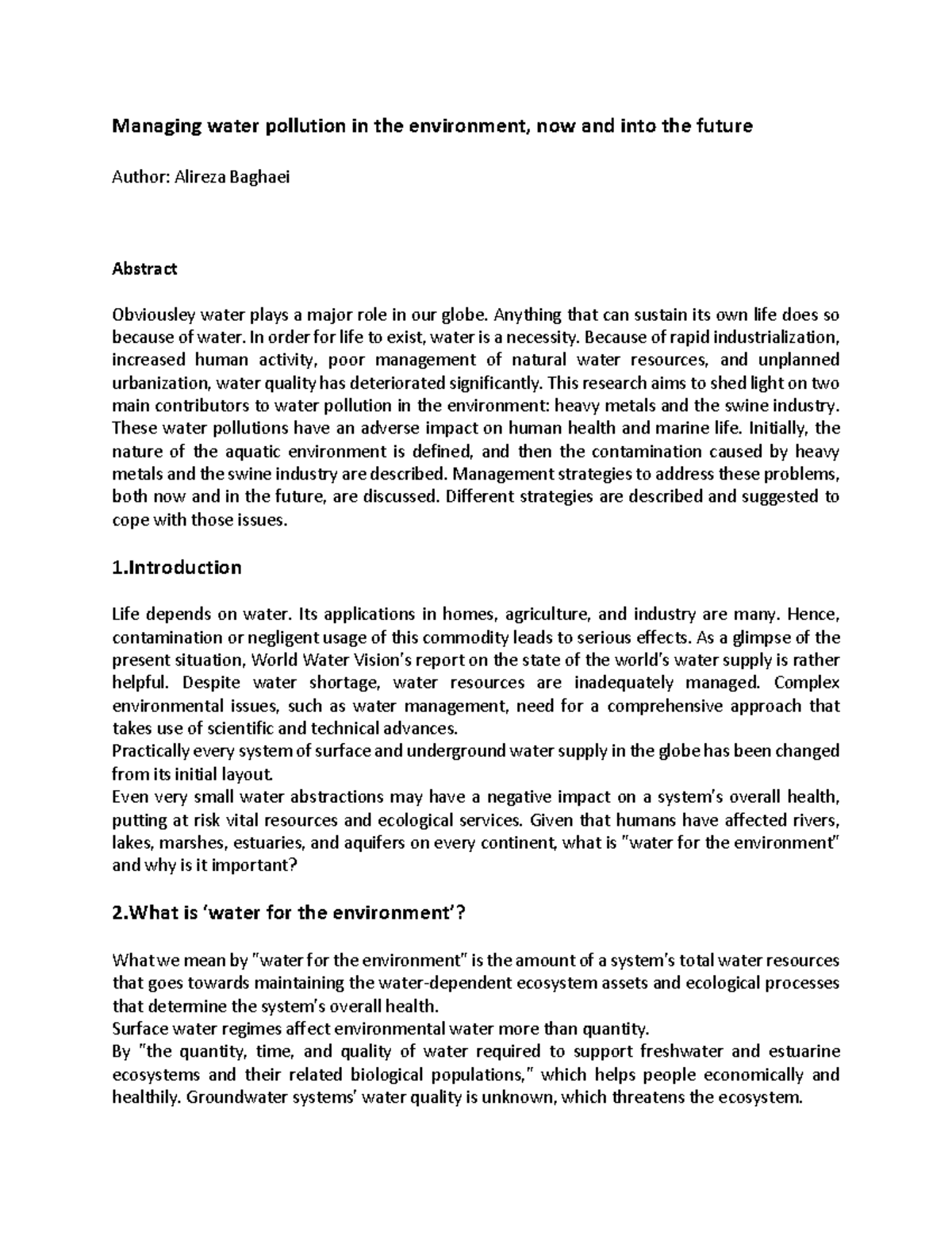 Managing water pollution in the environment, now and into the future ...