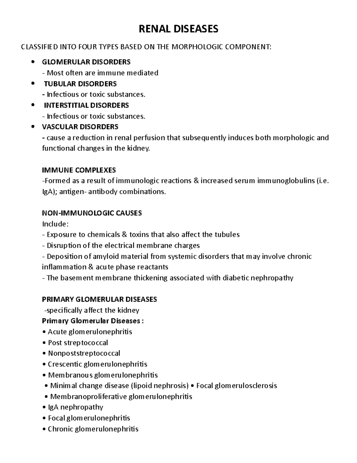 Renal Diseases - Lecture notes 1 - Medical laboratory scientist - Studocu