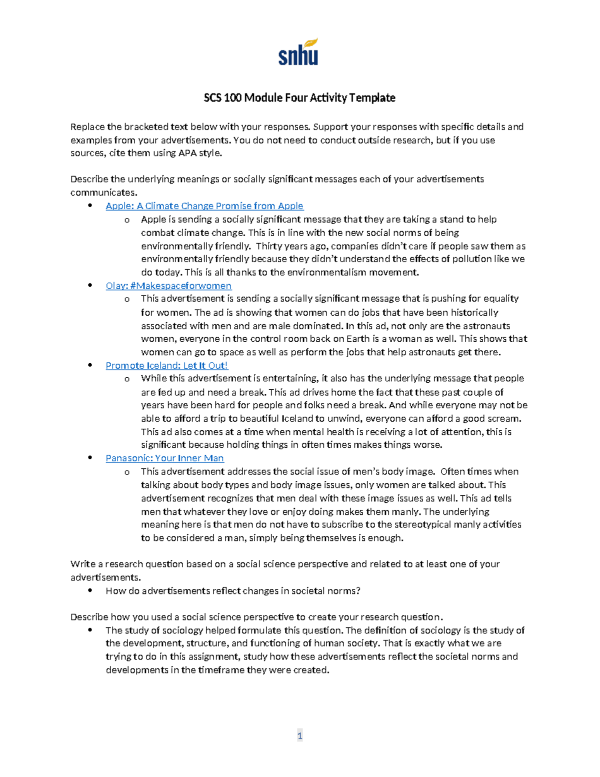 SCS 100 Module Four Activity Template - SCS 100 Module Four Activity Template Replace the ...